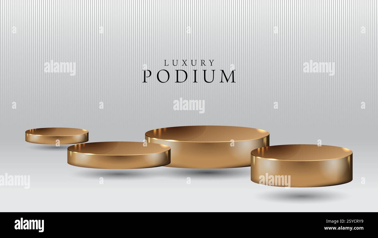 Set of four beautiful golden stage, pedestal or podium in stripped ...