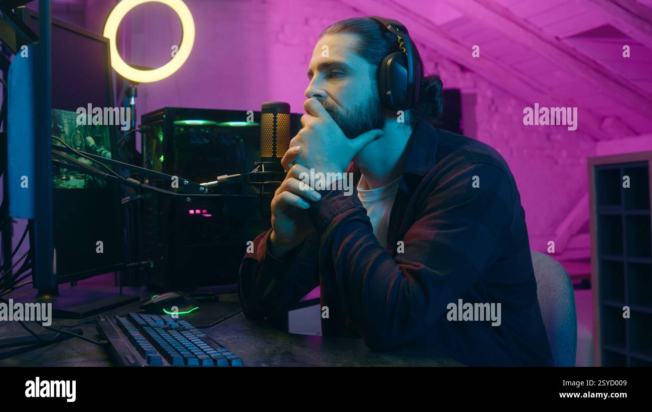 Contemplative caucasian streamer gamer influencer hi-res stock ...