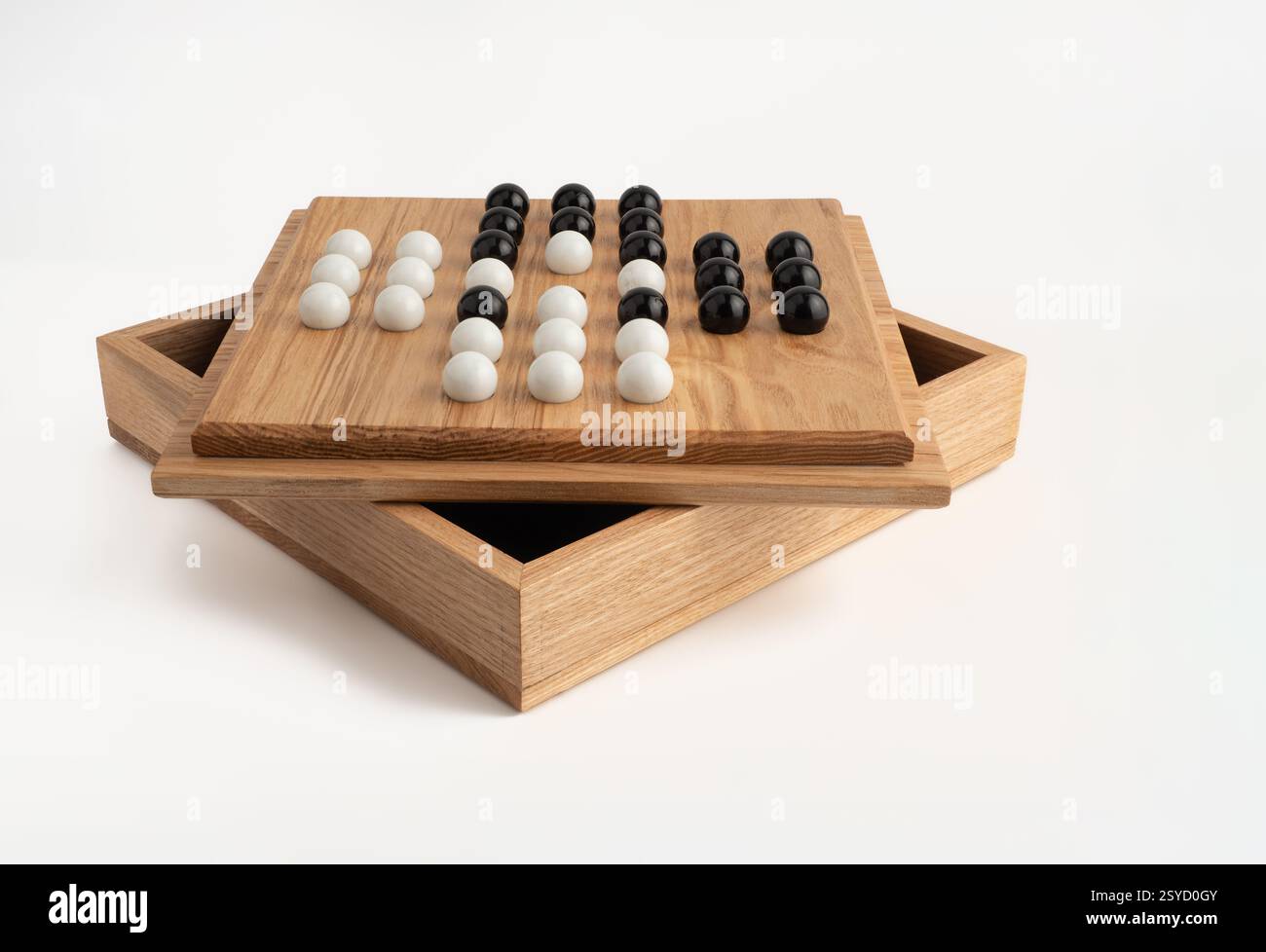 Black and white glass marble game of solitaire hand made in hardwood ...