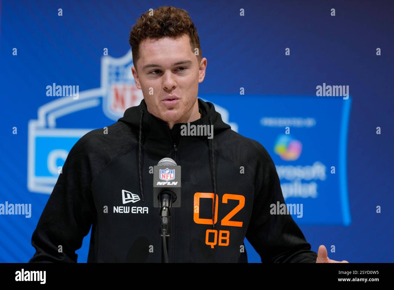 Missouri quarterback Brady Cook speaks during a press conference at the ...