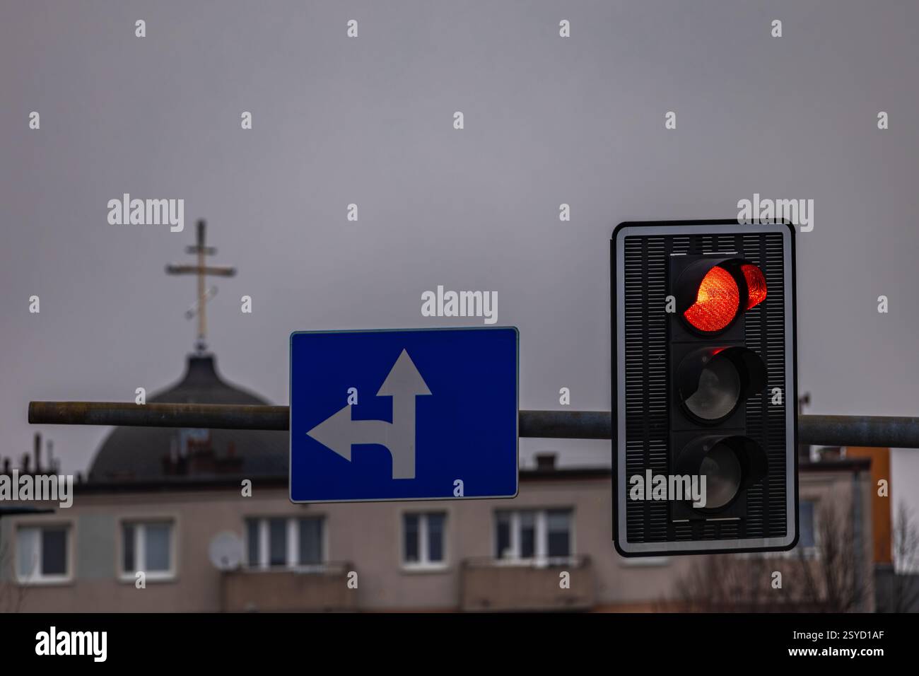 Traffic lights above the road, driving lessons, road signs on the road ...