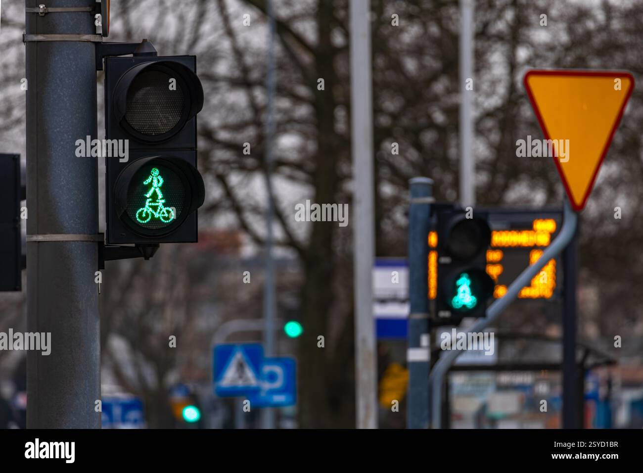 Traffic lights at pedestrian crossing, red light, green light, danger ...