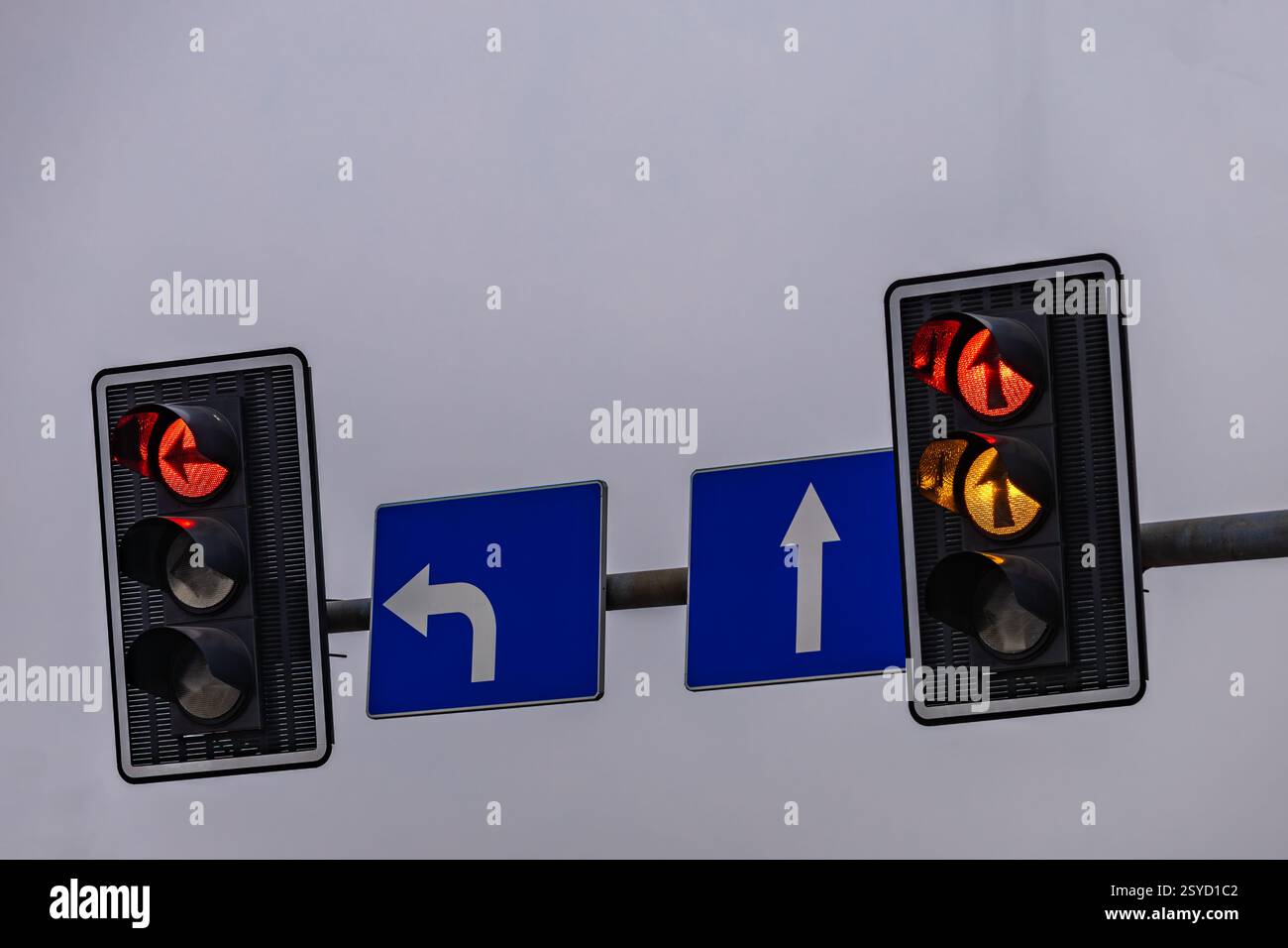 Traffic lights above the road, driving lessons, road signs on the road ...