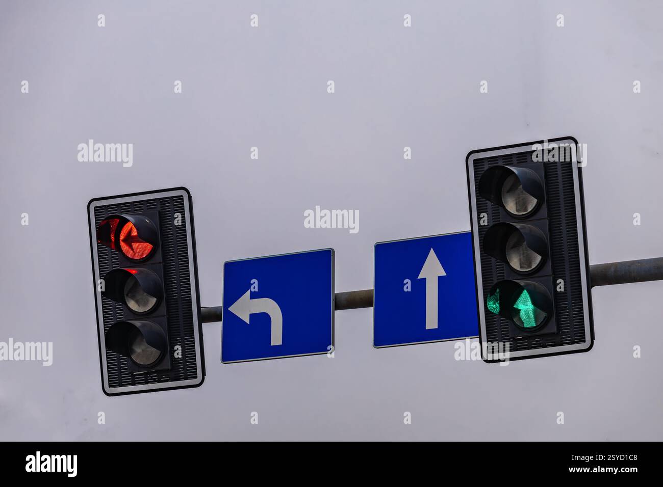 Traffic lights above the road, driving lessons, road signs on the road ...