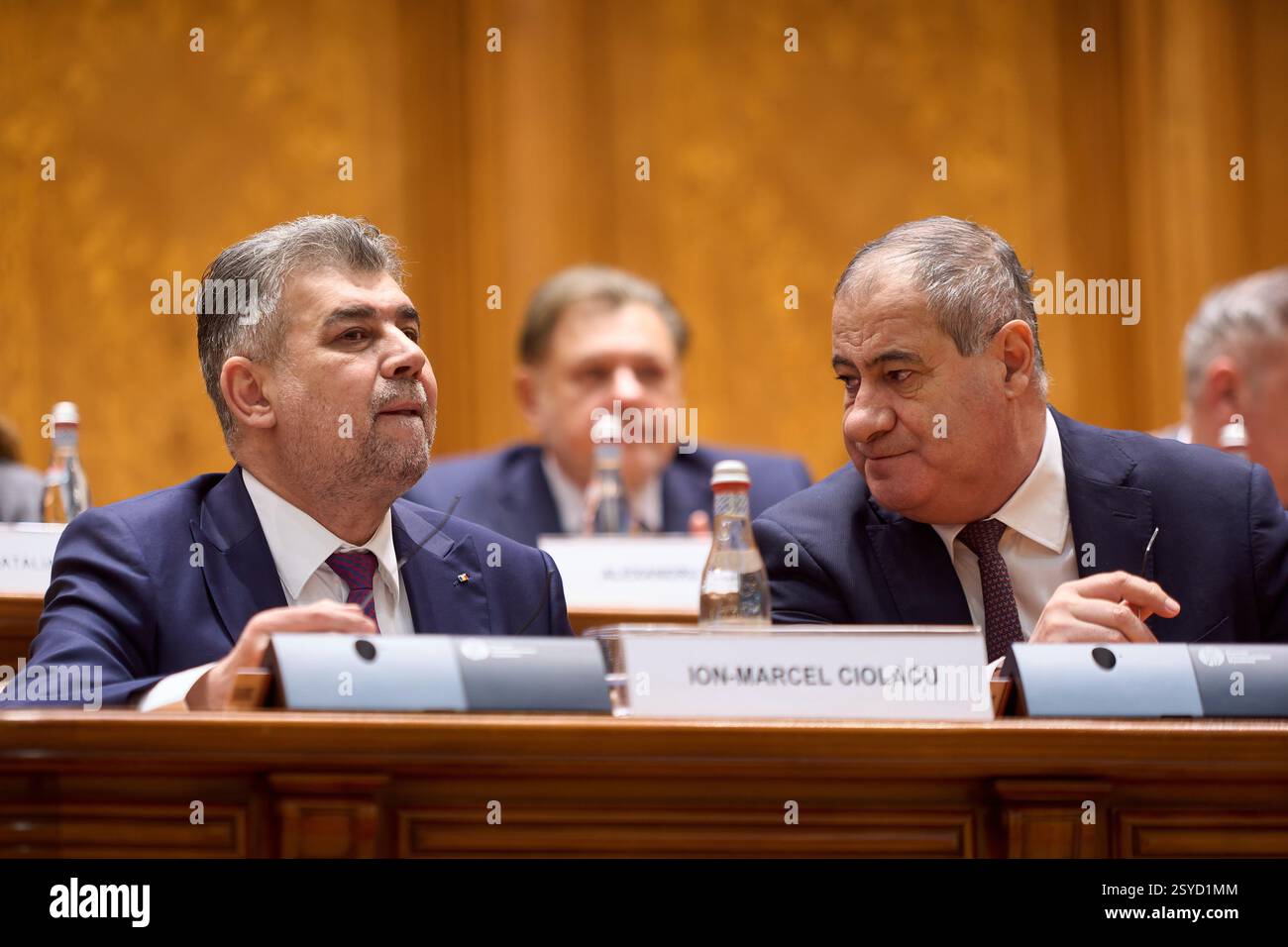 Bucharest, Romania. 28th Feb, 2025: Marcel Ciolacu (L), the Prime ...