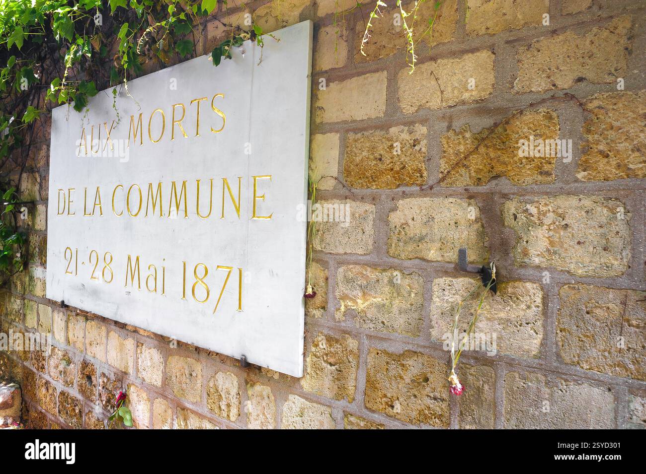 Paris Commune 1871, view of the Mur Des Federes with its plaque marking ...