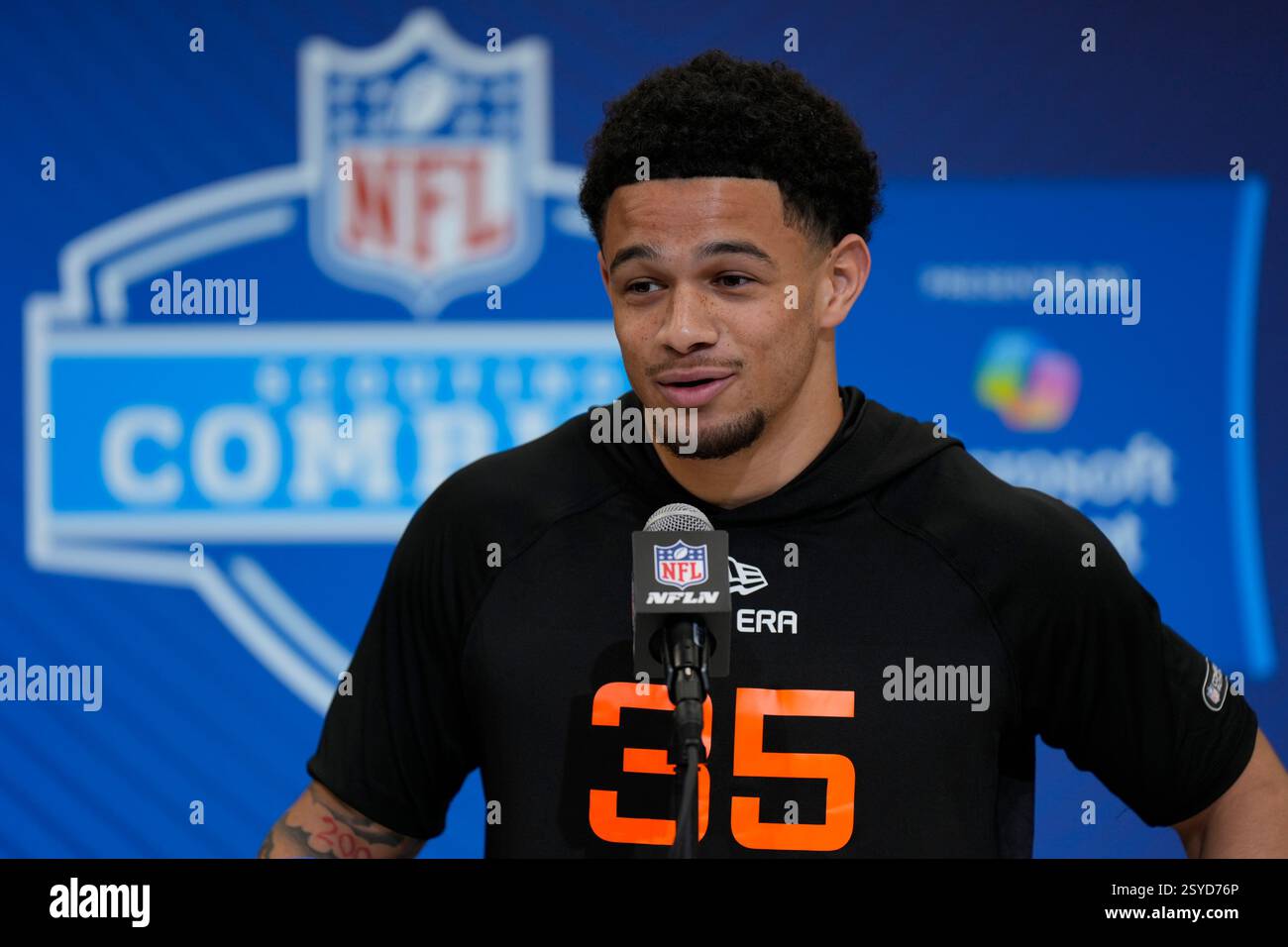 Iowa State wide receiver Jaylin Noel speaks during a press conference ...