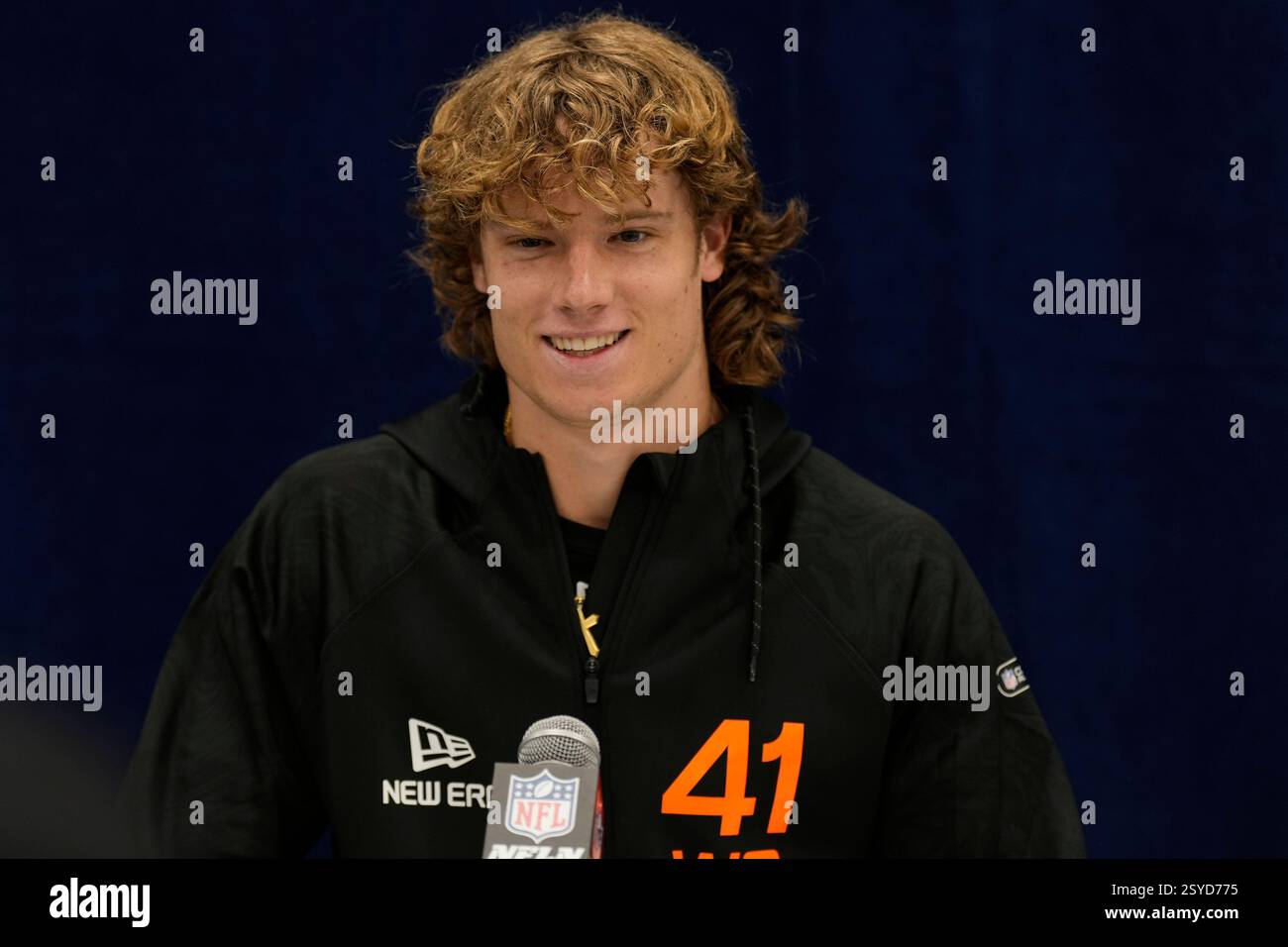 Arkansas wide receiver Isaac TeSlaa speaks during a press conference at ...