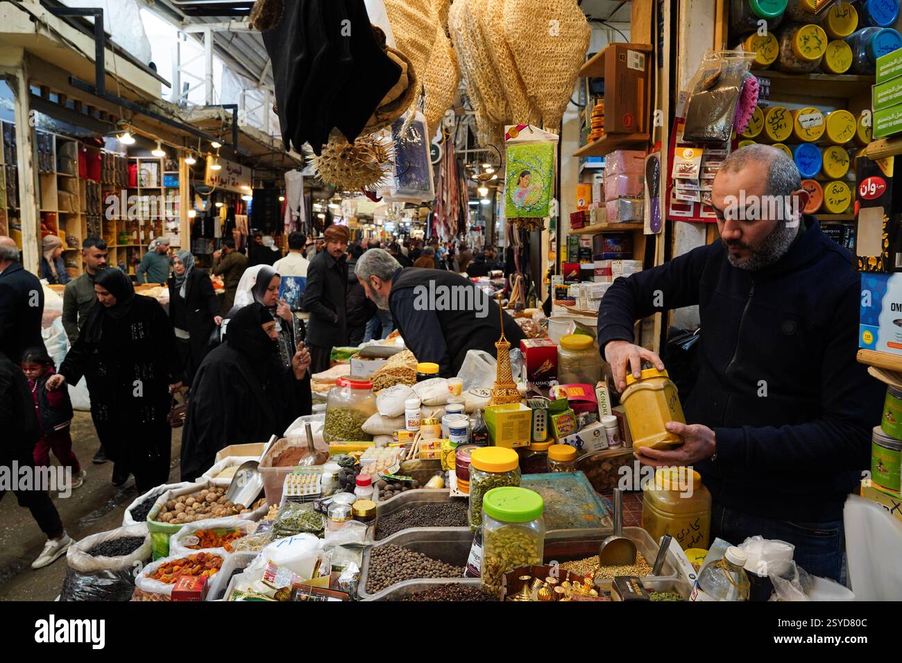 Mosul, Iraq. 27th Feb, 2025. A spice seller seen in his shop at the Bab ...