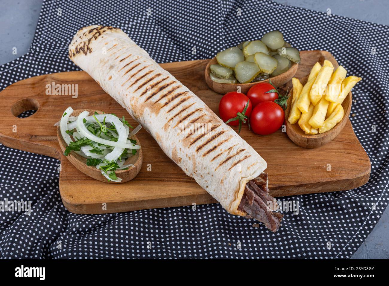 Meat Wrap Doner. Beef shawarma sandwich fresh roll, wrap of grilled ...