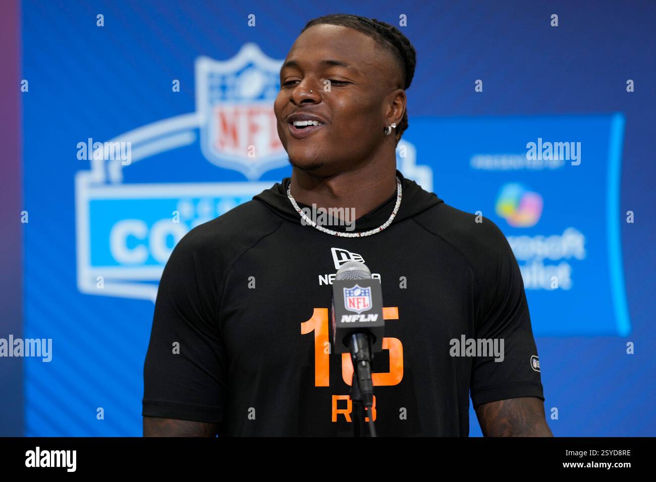 Iowa running back Kaleb Johnson speaks during a press conference at the ... Iowa running back Kaleb Johnson speaks during a press conference at the ...