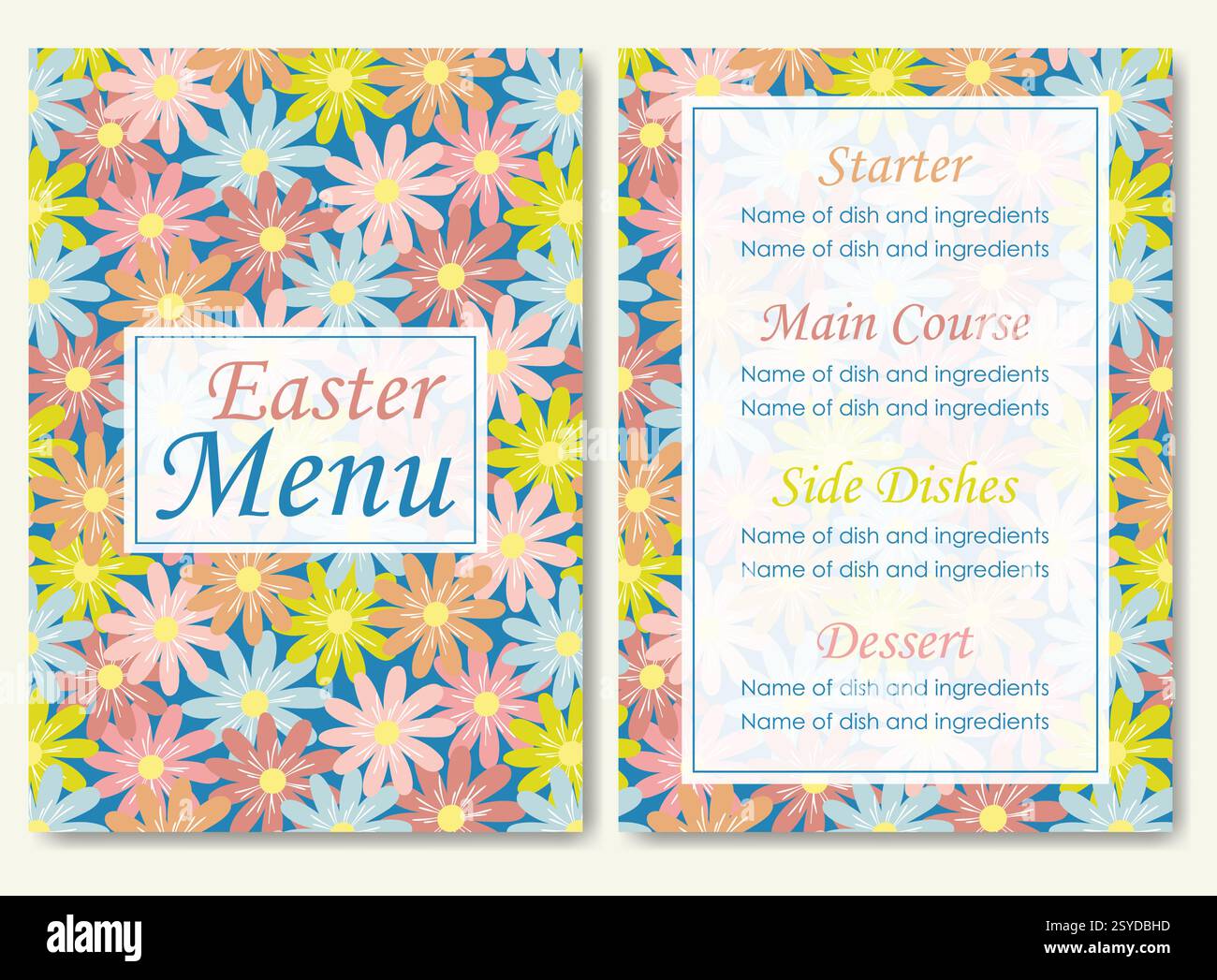 Easter menu template. Floral elegant restaurant template. Cafe identity ...