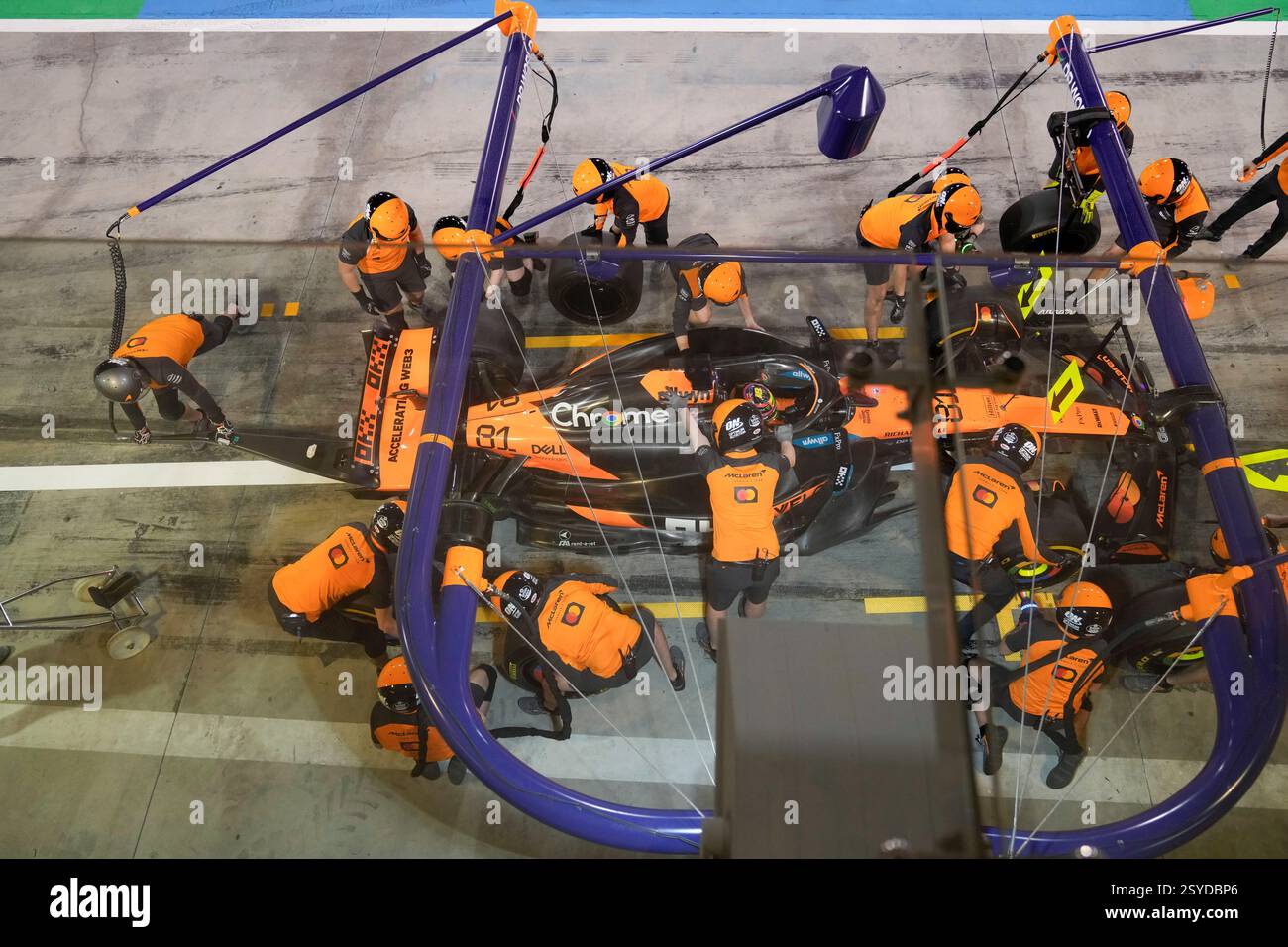McLaren driver Oscar Piastri of Australia makes a pit stop during a ...