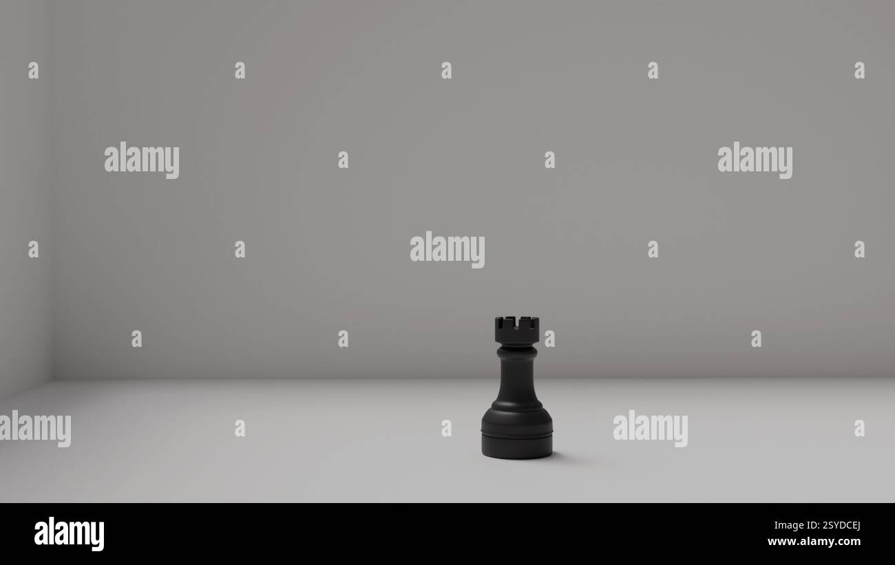 3D model of one black rook in white room, chess and chess game, chess ...