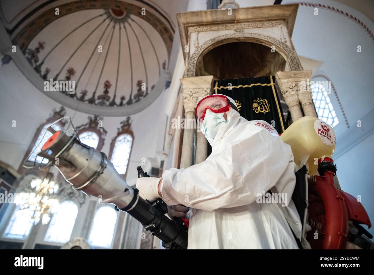 Fatih Municipality team clean the Molla Zeyrek Mosque as part of the ...