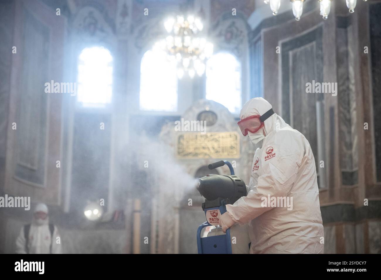 Istanbul, Turkey. 28th Feb, 2025. Fatih Municipality team clean the ...