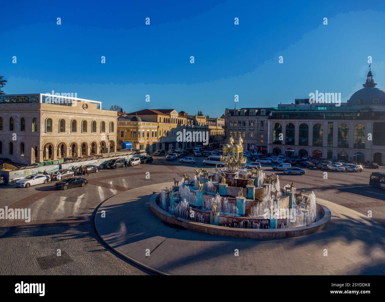 dRONE PANORAMA of Cenrtral square in Kutaisi with colchis fountain in ...