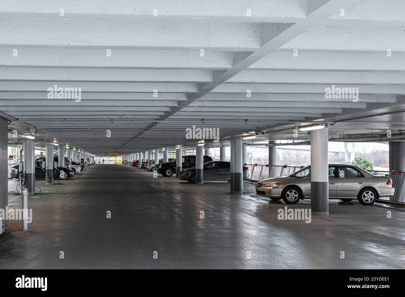 Parking garage - interior shot of multi-story car park. Underground ...