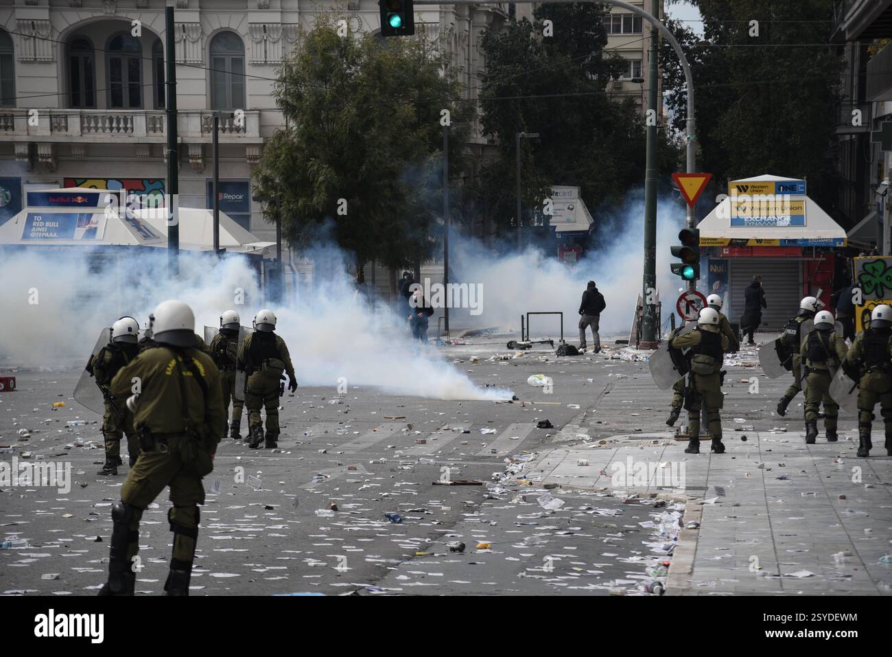 Athens, Greece, February 28, 2025. Heavy clashes between protestors and ...