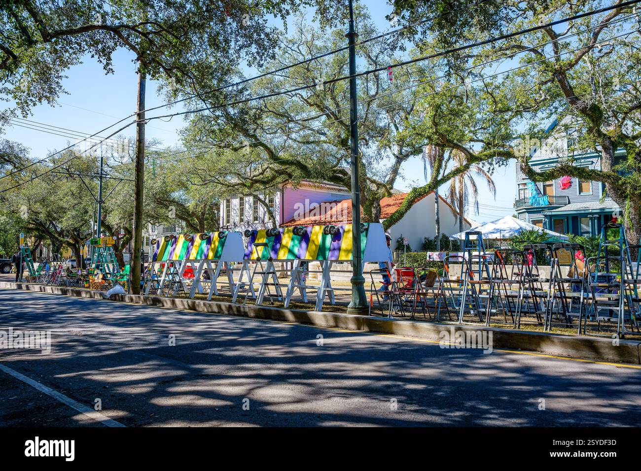 New Orleans, LA, USA - February 26, 2025: Wide view of colorful ladders ...