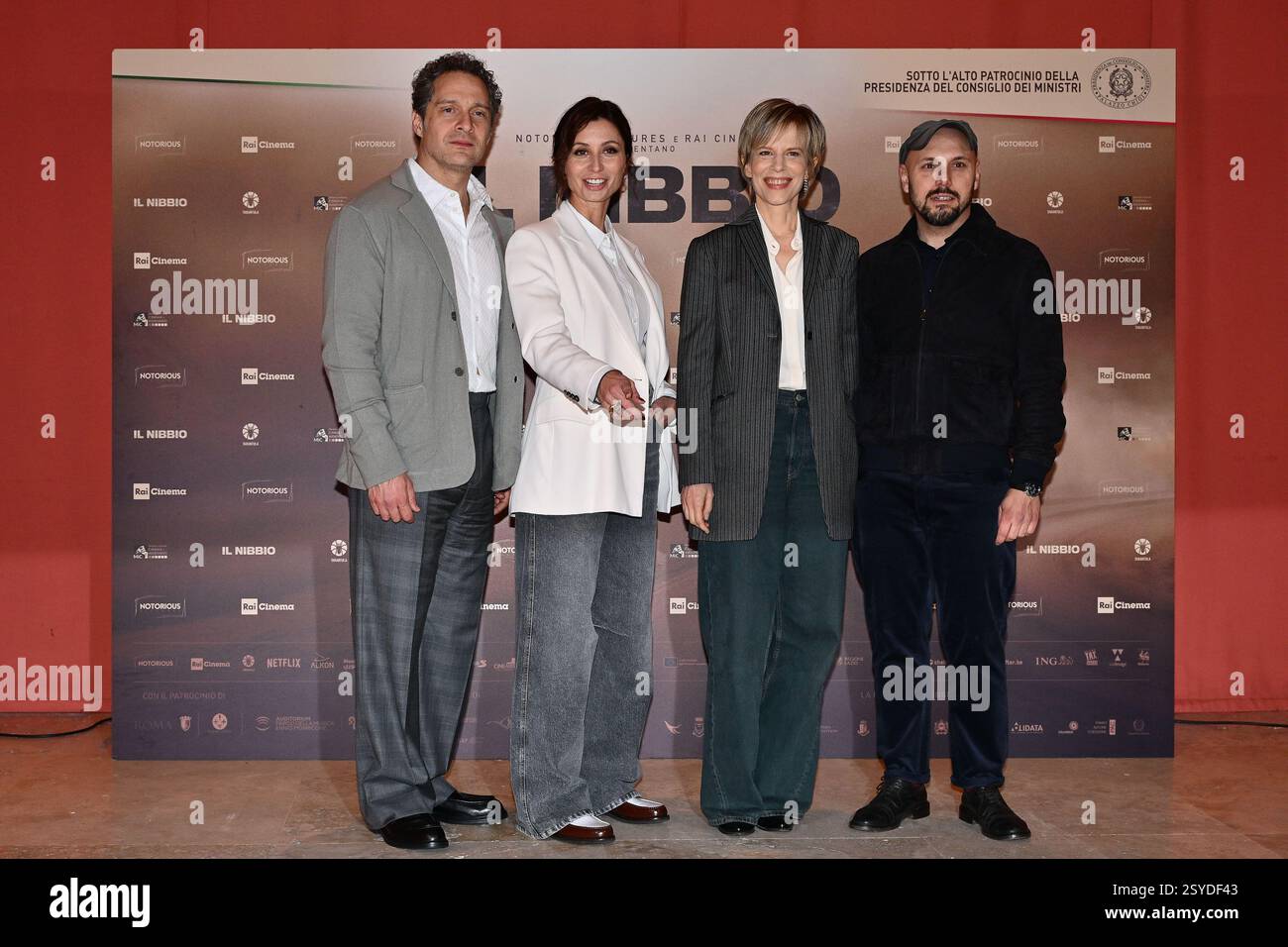 (L-R) Claudio Santamaria, Anna Ferzetti, Sonia Bergamasco and director ...