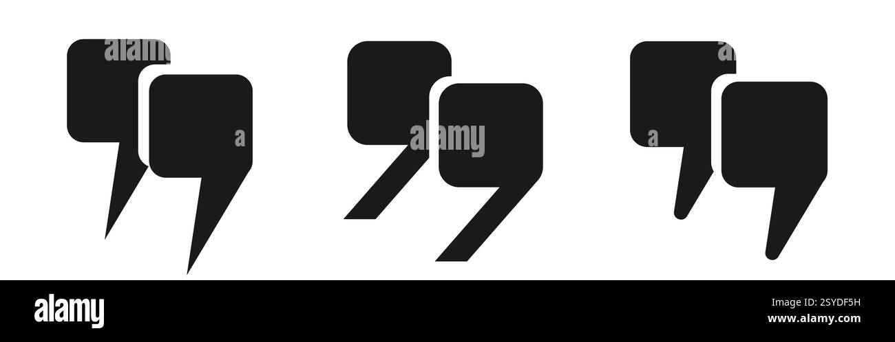 A set of vector black quotes. A collection of three double square ...