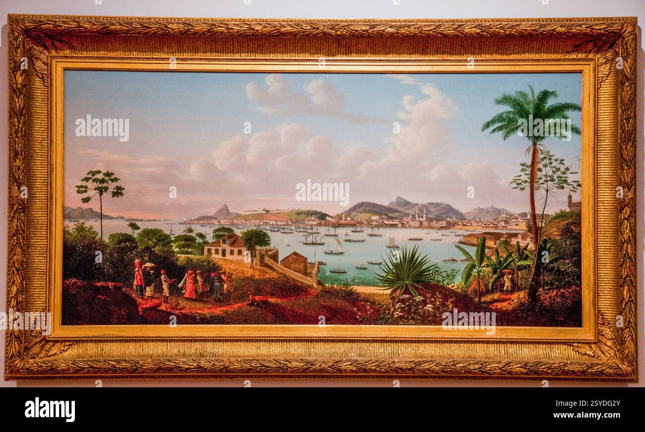 Brazil, Rio de Janeiro, Painting from Felix Emile Taunay. Guanabara Bay ...