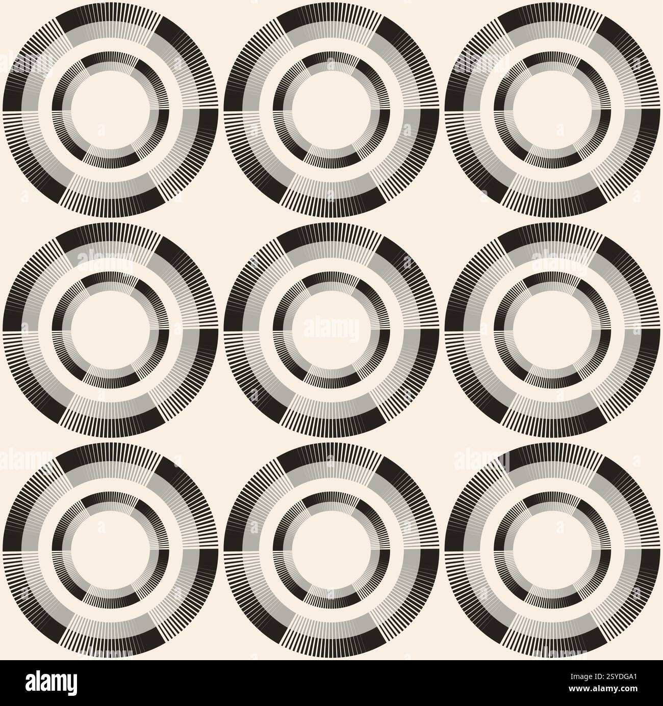 Round striped frame object seamless pattern. Grey circle frame on beige ...