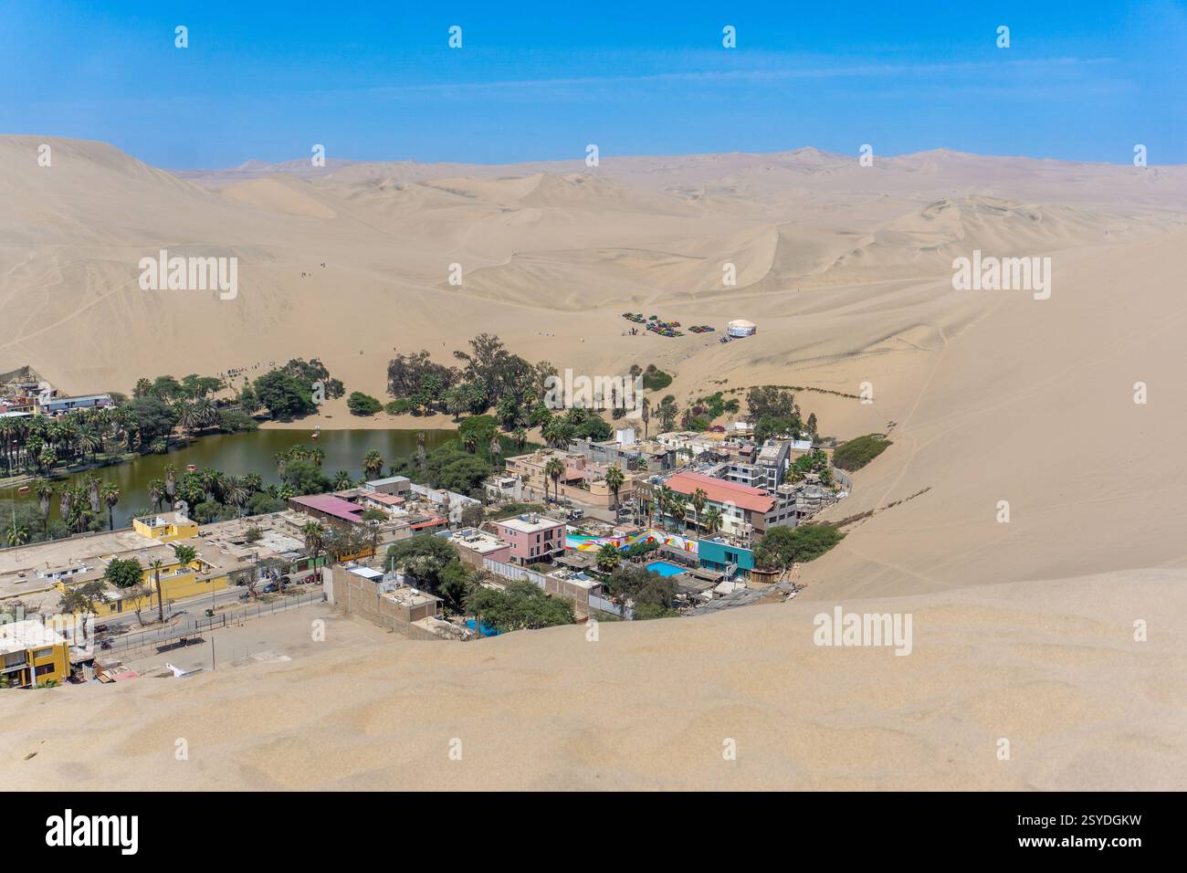 Beautiful Huacachina Oasis in the Ica desert Peru featuring palm trees ...