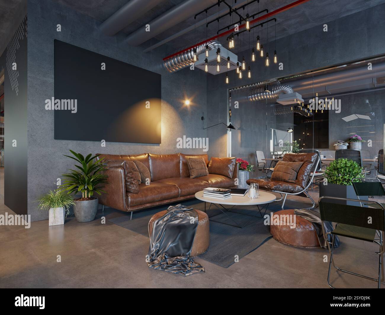 3d render working office interior Stock Photo - Alamy