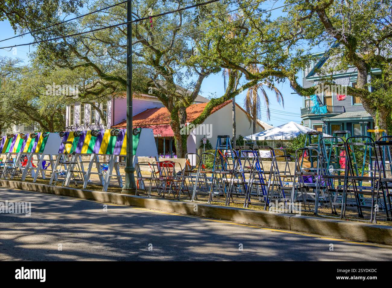 New Orleans, LA, USA - February 26, 2025: Wide view of colorful ladders ...