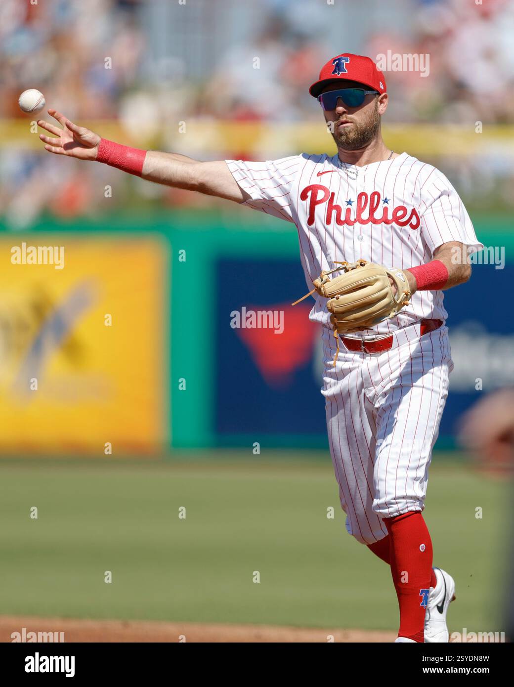 Clearwater, FL: Philadelphia Phillies second base Kody Clemens (2) fields and throws out New ...