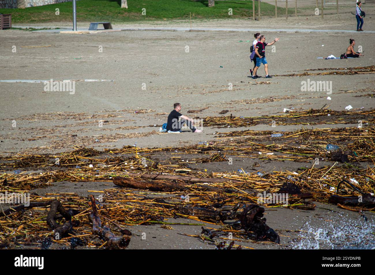 MALAGA, SPAIN - NOVEMBER 15, 2024: Coastal flooding and garbage caused ...