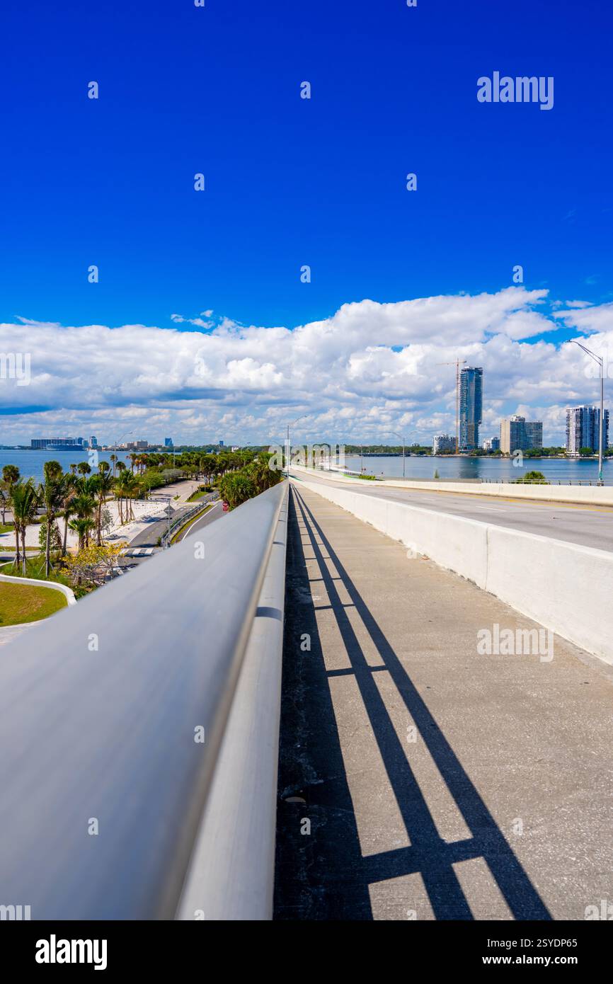 Rickenbacker Causeway Miami bridge protected pedestrian sidewalk Stock ...