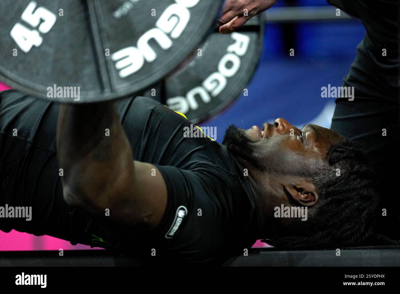 South Carolina linebacker Demetrius Knight Jr. lifts weights at the NFL ...
