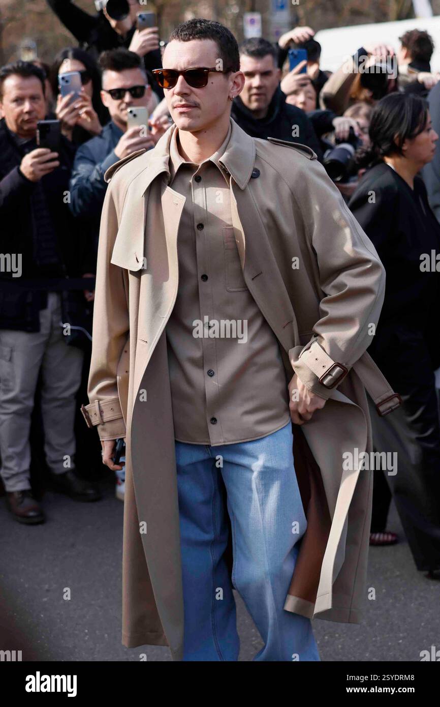 Milan, Italy. 28th Feb, 2025. Aron Piper arrives to Tod's fashion show ...