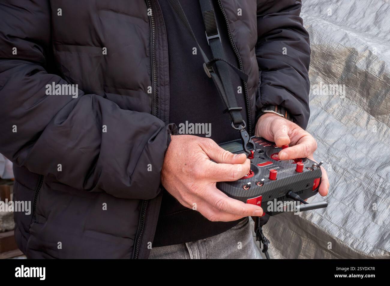 Remote control for quadcopter, close-up. Transmitter for controlling ...