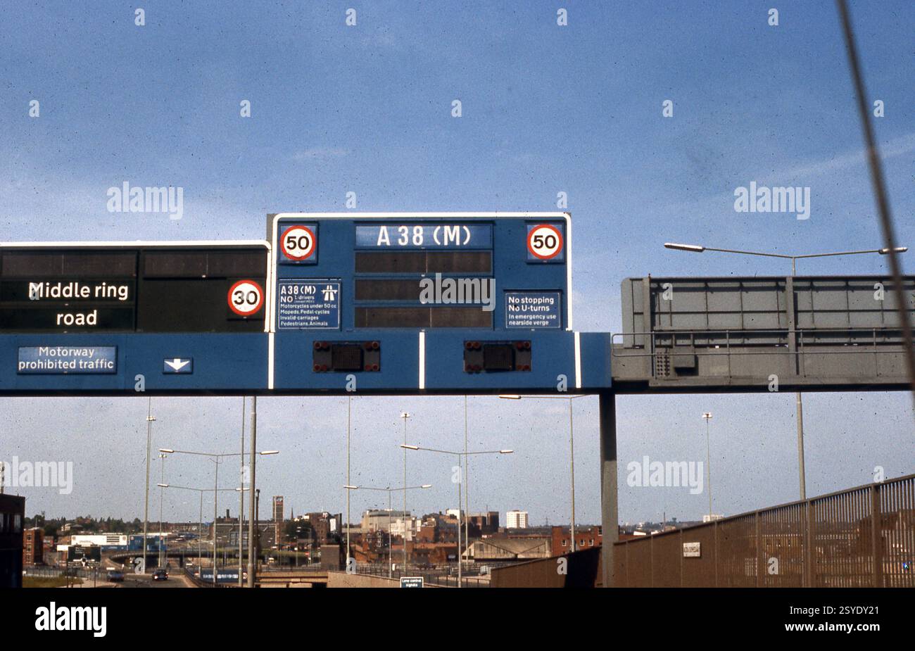 1977, A38 (M) Birmingham ? road sign, Middle Ring Road Stock Photo - Alamy