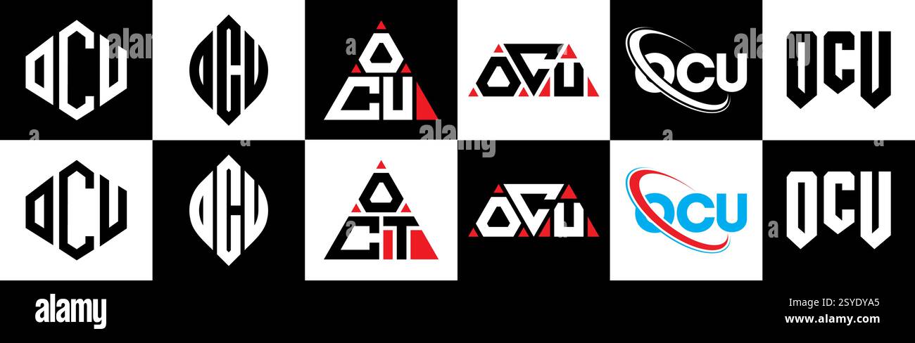 OCU letter logo design in six style. OCU polygon, circle, triangle ...