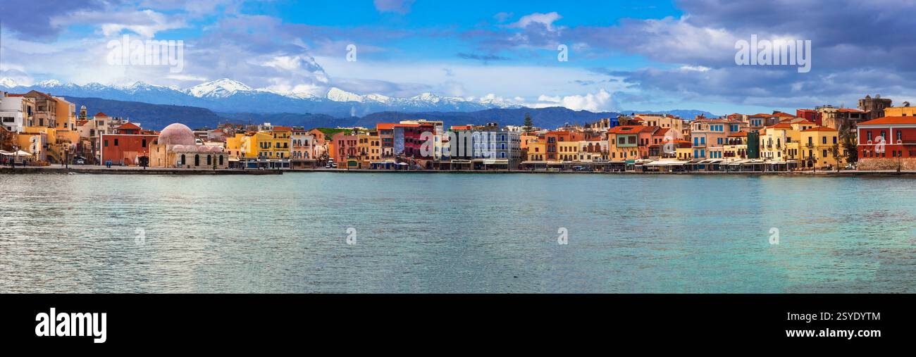 Crete island, Greece. Popular tourist destination Chania old town, view ...