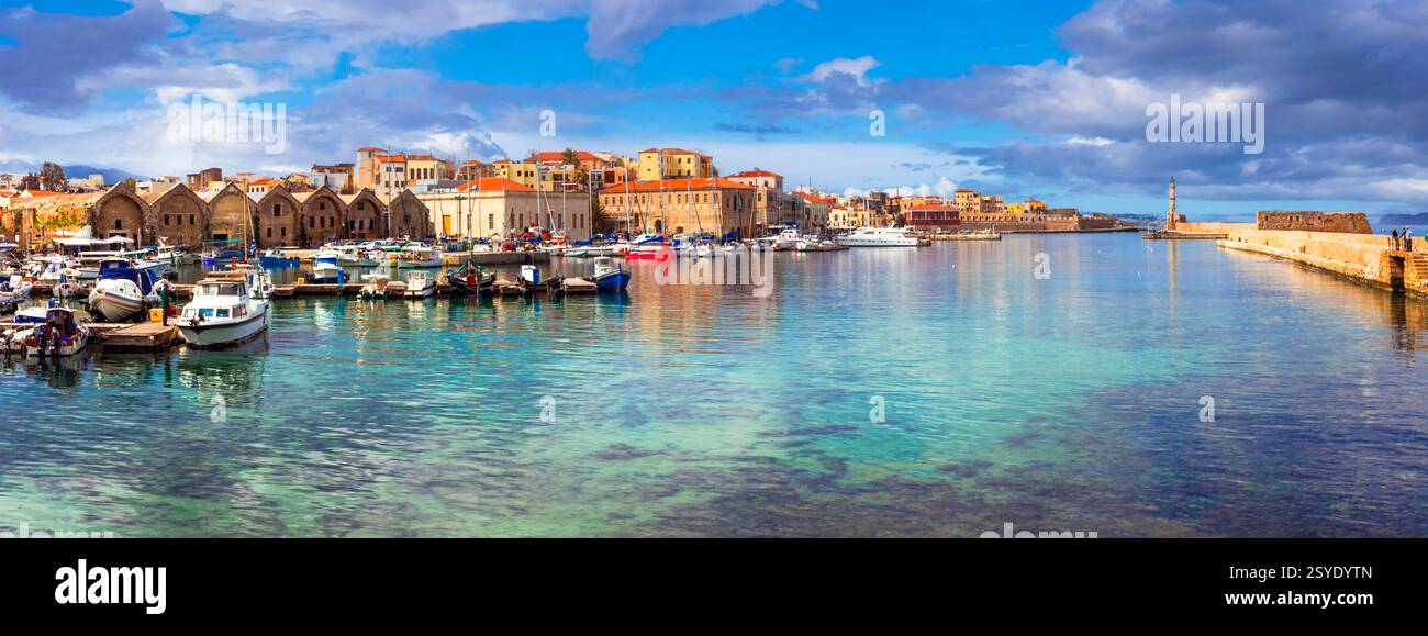 Crete island, Greece. Popular tourist destination Chania old town, view ...