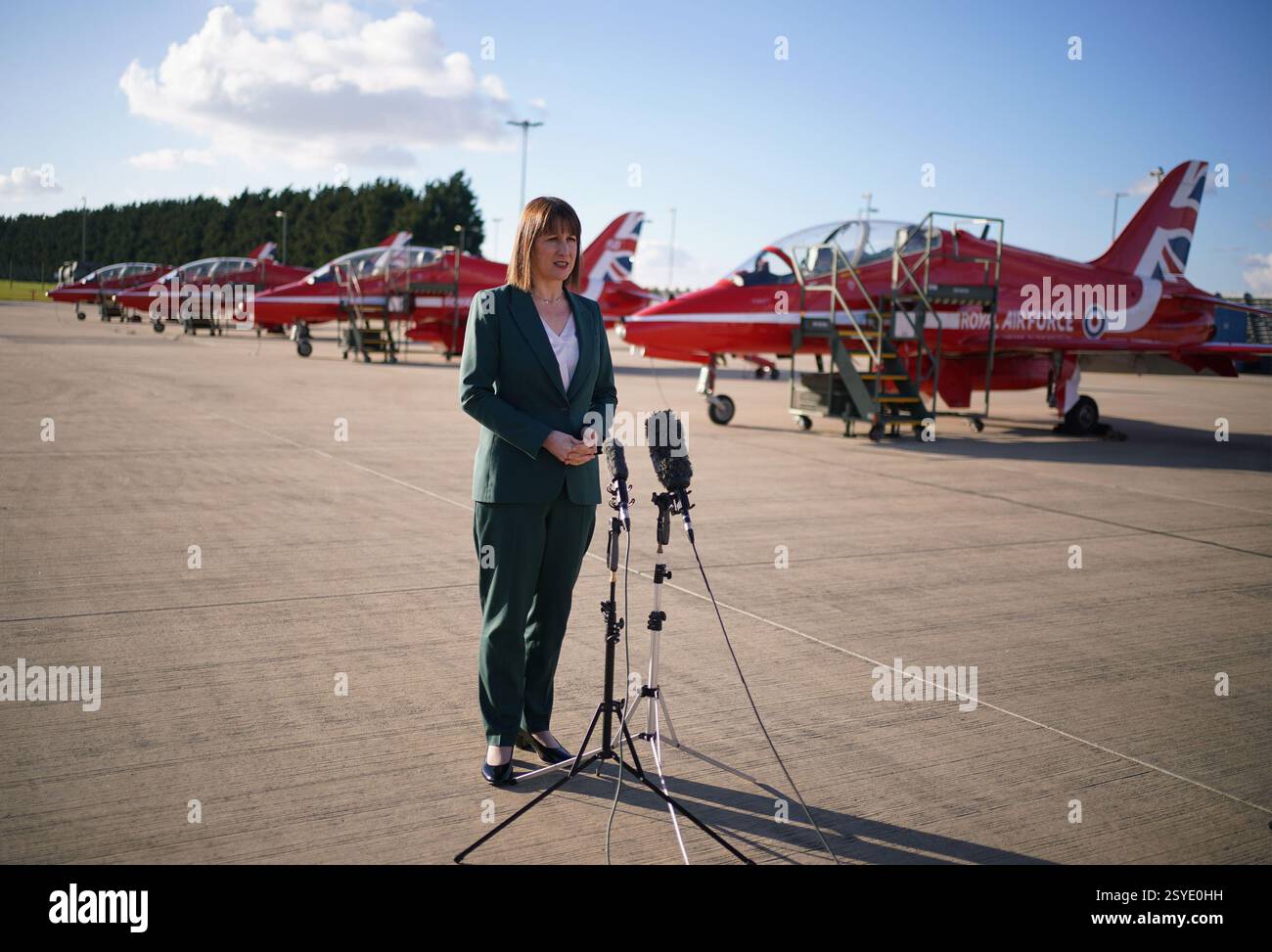 Chancellor of the Exchequer Rachel Reeves speaking to media during her ...