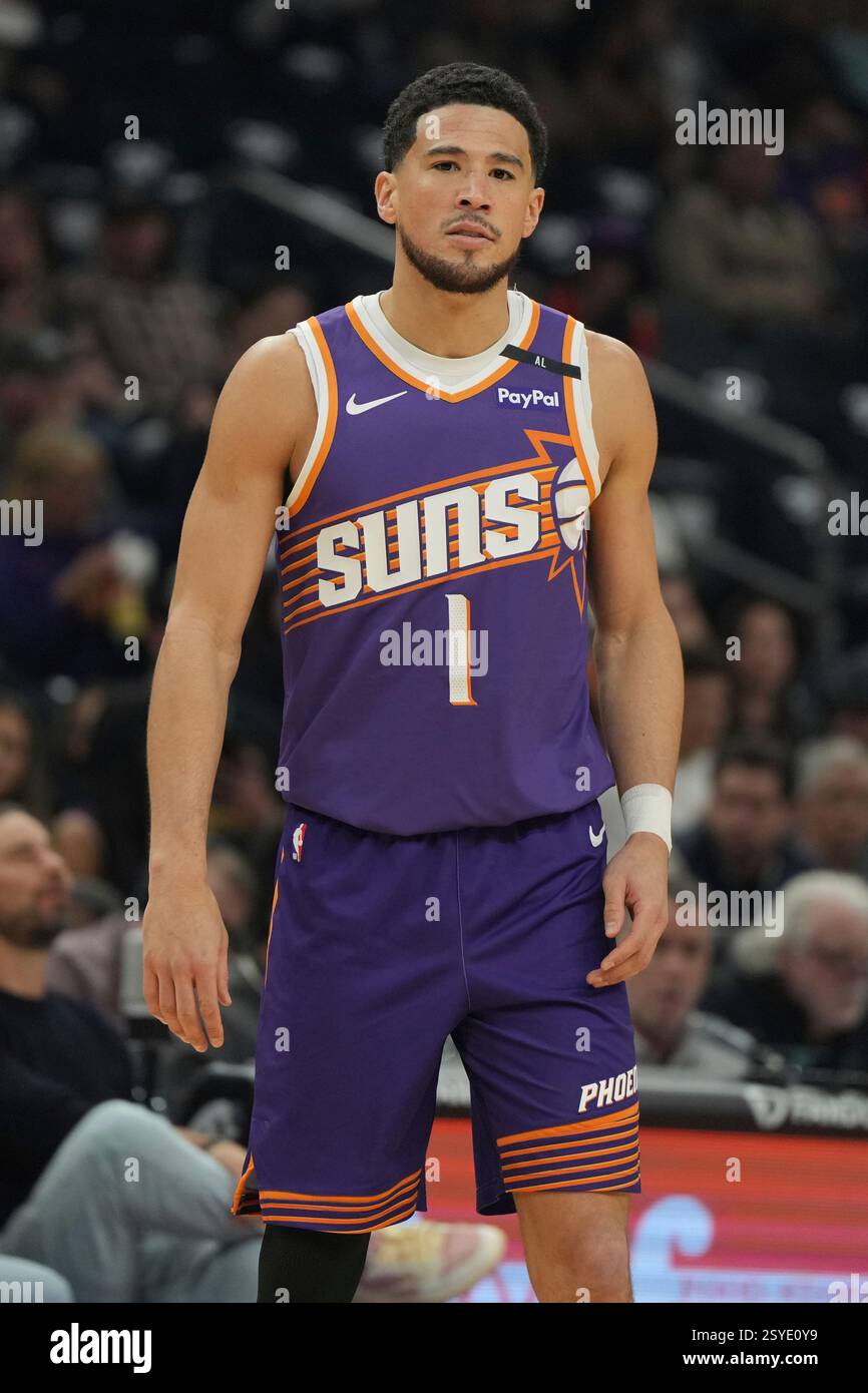 Phoenix Suns guard Devin Booker (1) during the first half of an NBA ...