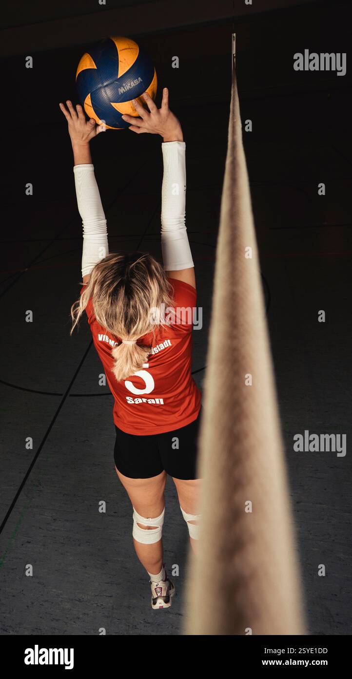 Aerial volleyball practice indoors with off camera flash Stock Photo ...
