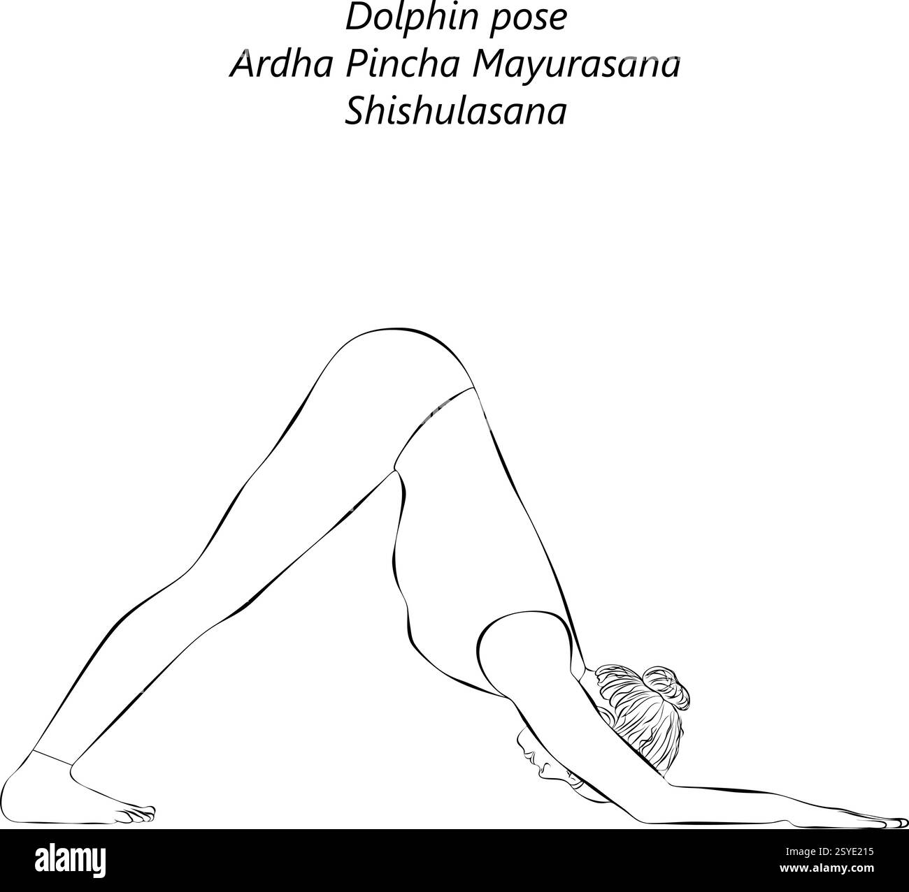 Sketch of young woman practicing Ardha Pincha Mayurasana yoga pose ...