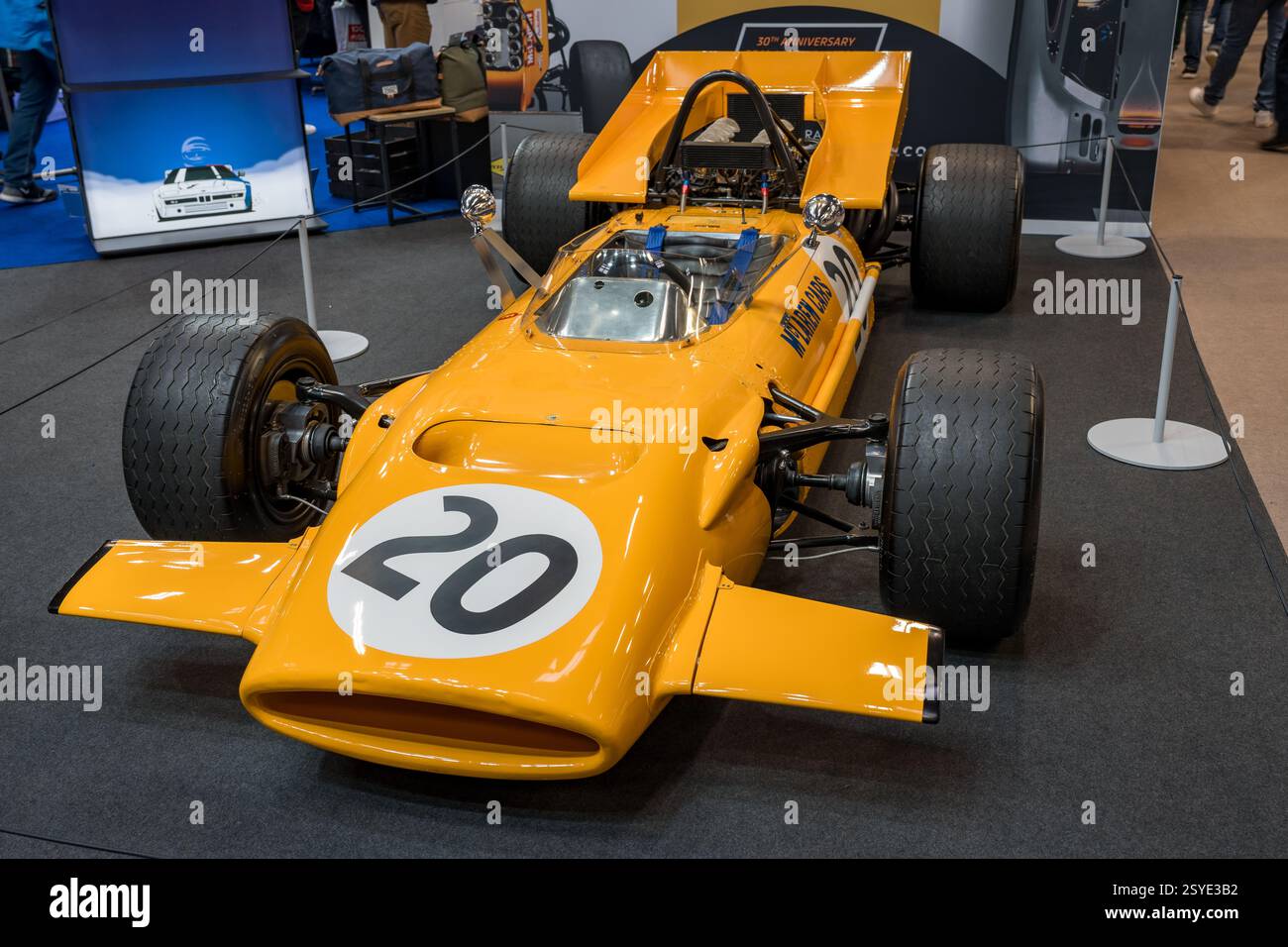 Classic racing car on display at an automotive exhibition, showcasing ...