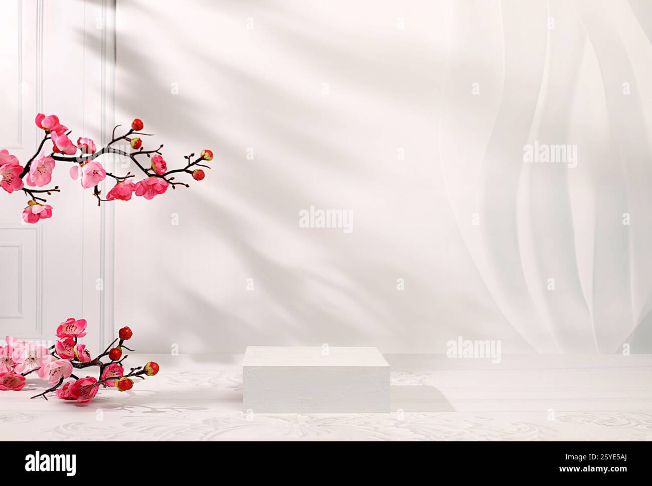 Abstract spring flower arrangement with cherry blossom branches and ...