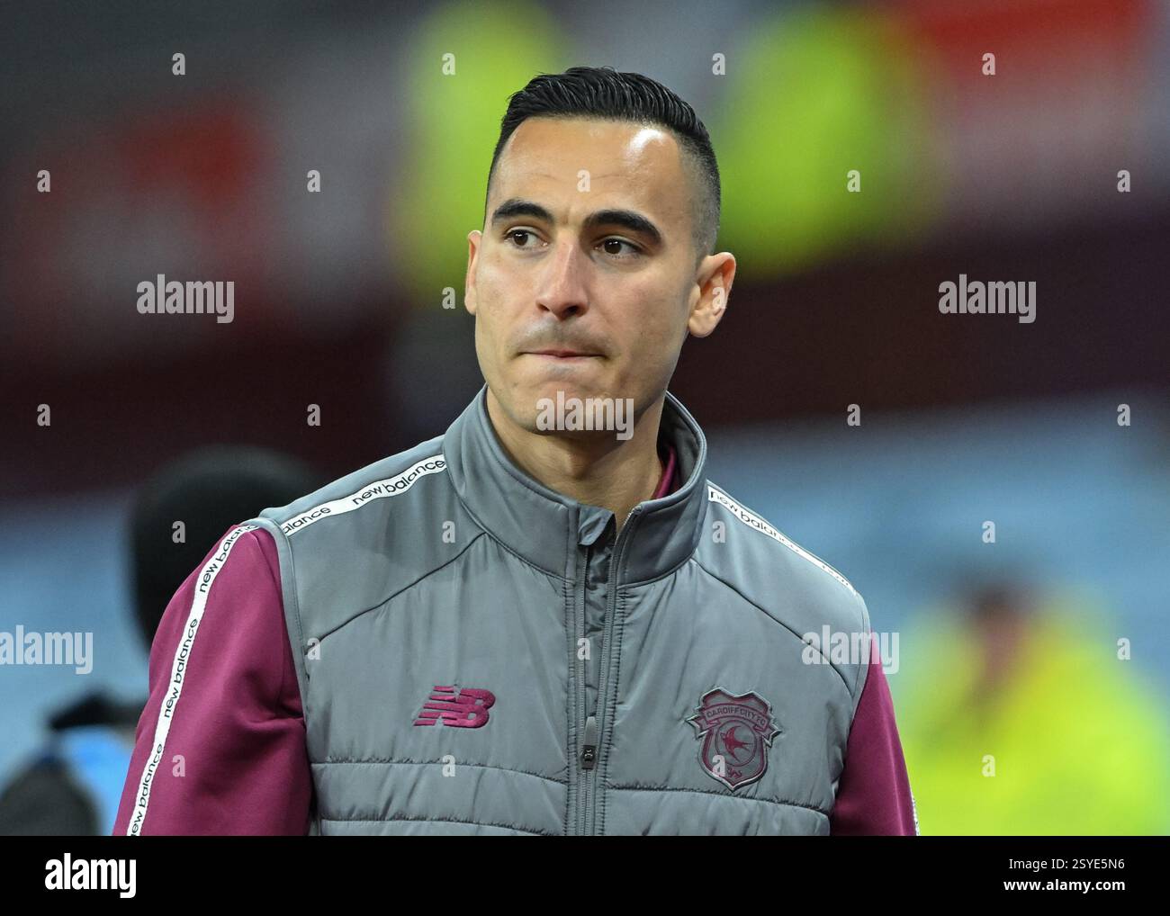 Birmingham, UK. 28th Feb, 2025. Anwar El Ghazi of Cardiff City inspects ...
