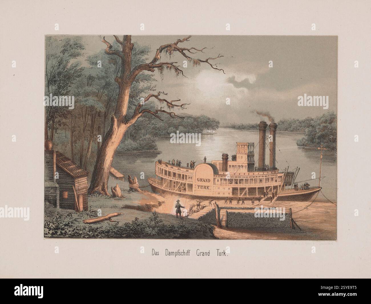 The Grand Turk Steamboat on the Mississippi river. Vintage Lithograph ...