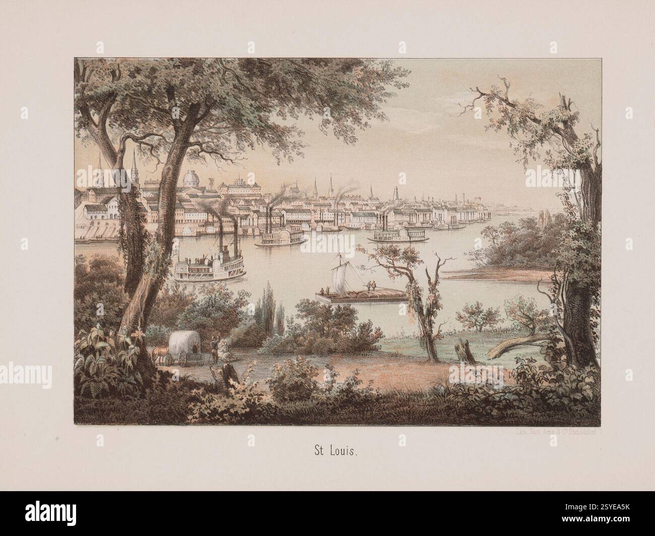 St.Louis, Missouri. Illustration showing boats on the Mississippi river ...